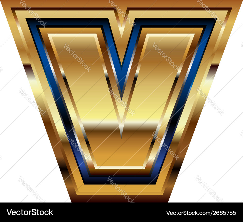 Golden font letter v Royalty Free Vector Image