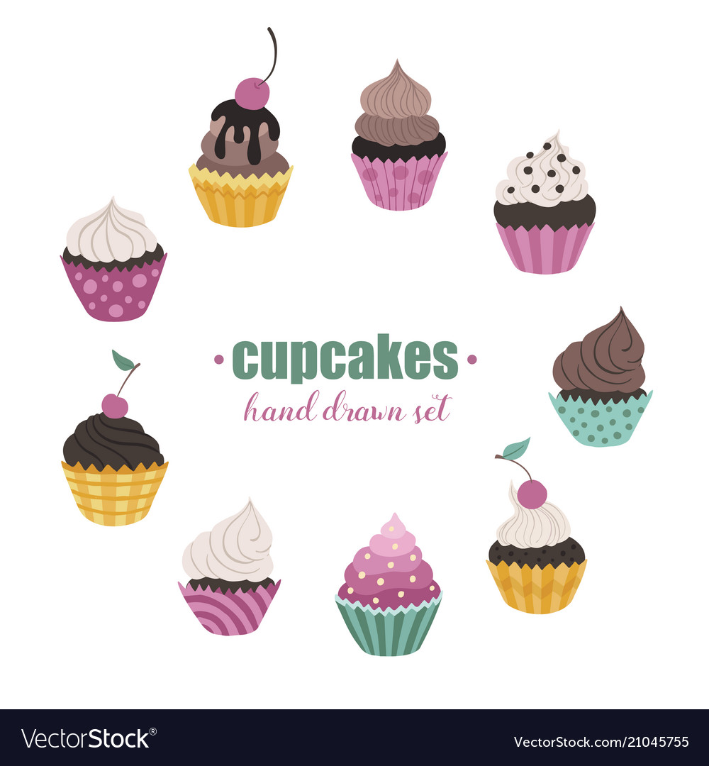 Hand drawn cupcakes Royalty Free Vector Image - VectorStock
