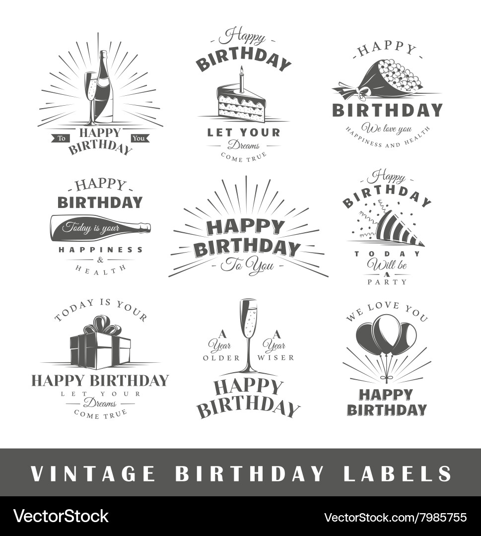 Set vintage birthday labels Royalty Free Vector Image