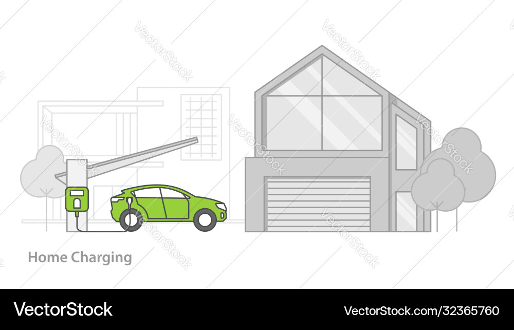 Electric car charging at home concept Royalty Free Vector