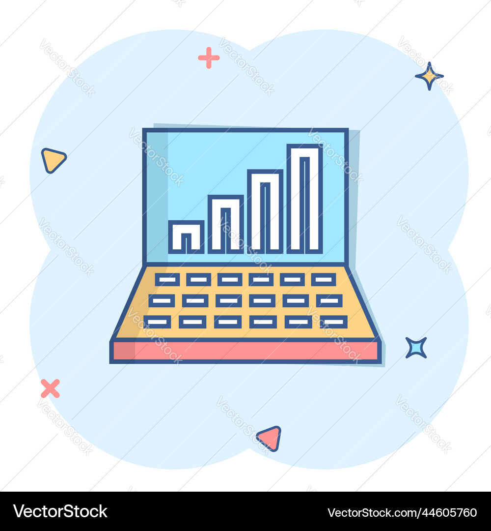 Laptop chart icon in comic style seo data cartoon Vector Image