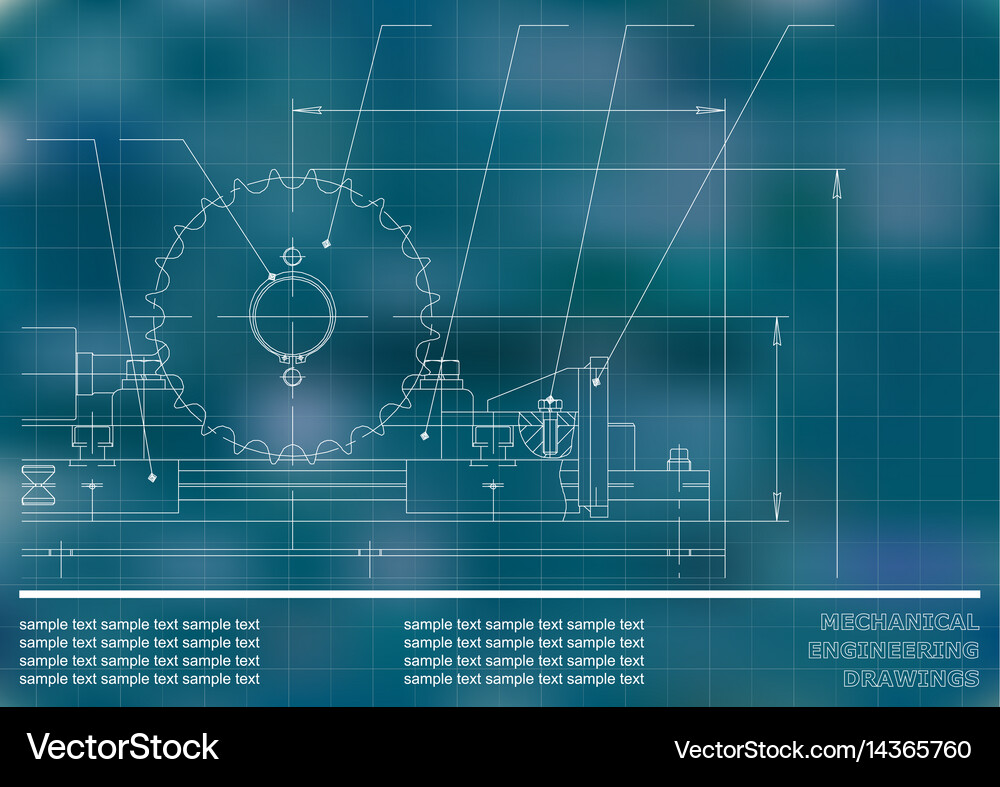 Mechanical drawings on a blue and white Royalty Free Vector
