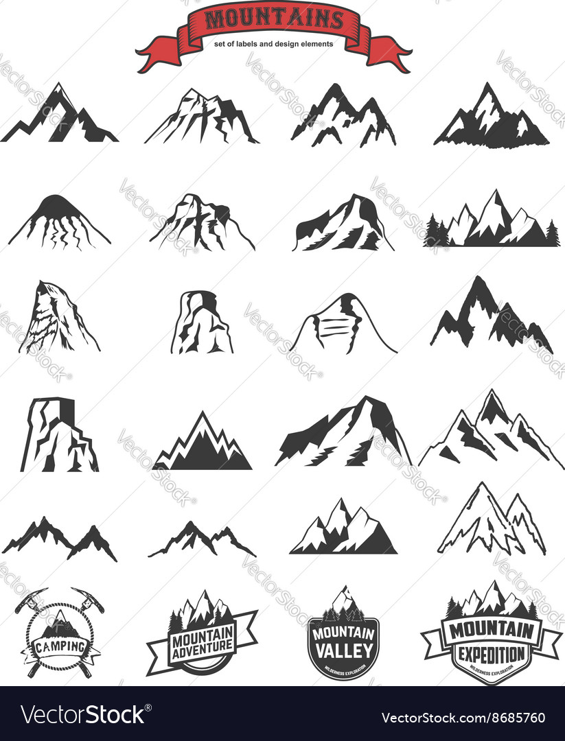 Mountains labels and design elements set Vector Image