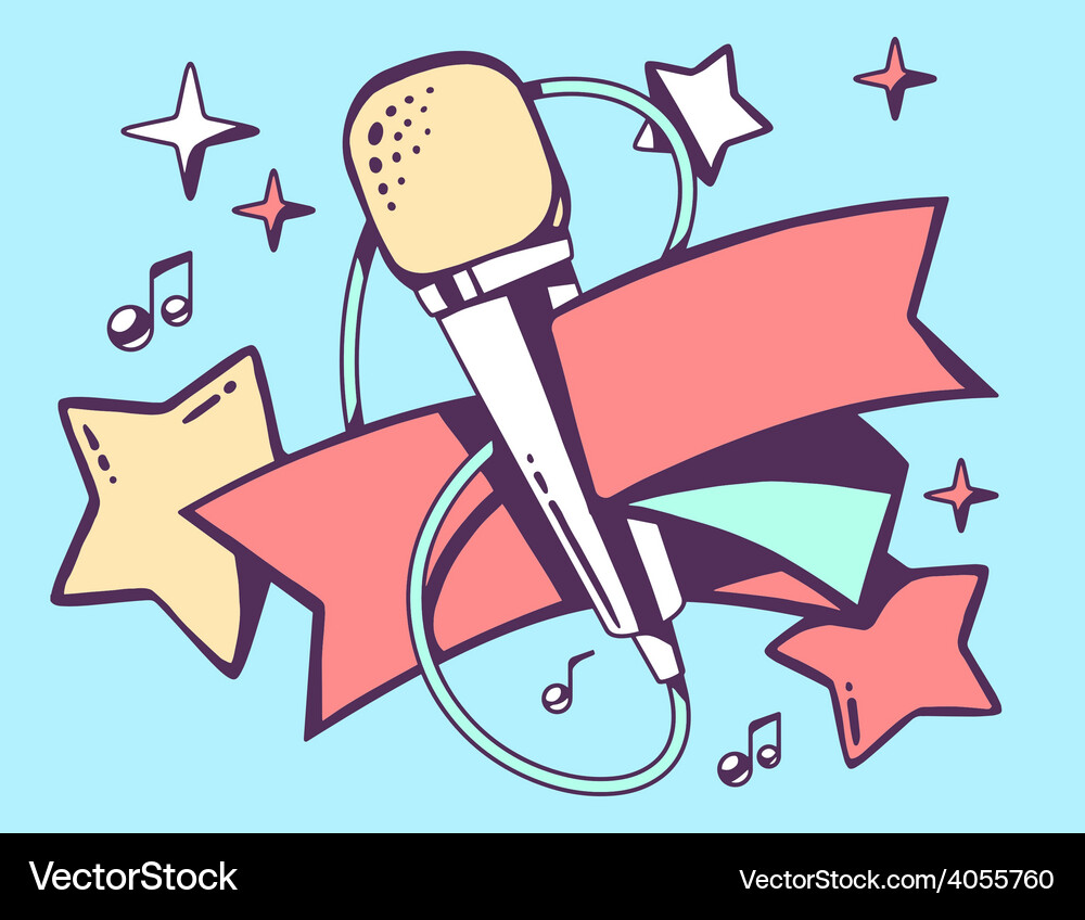 Red and yellow microphone with ribbon Royalty Free Vector