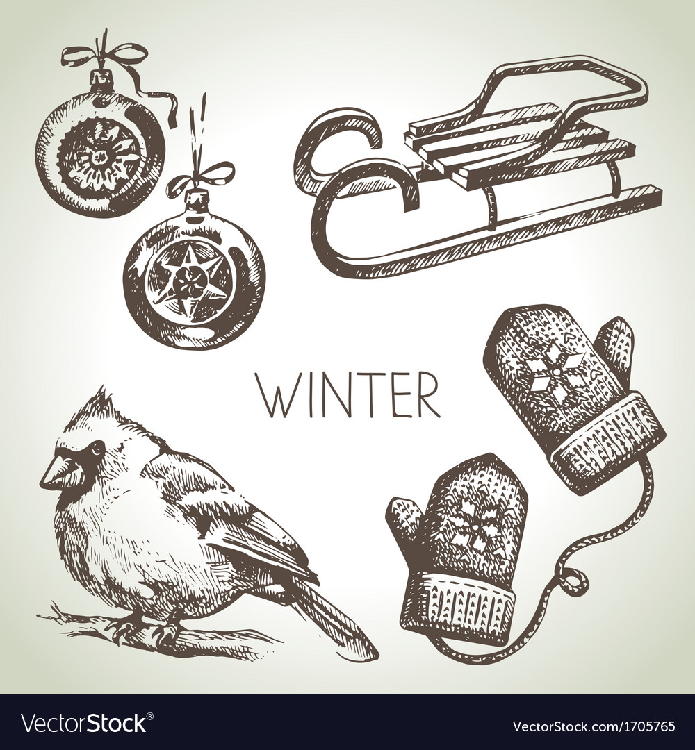 Hand drawn winter Christmas set Royalty Free Vector Image