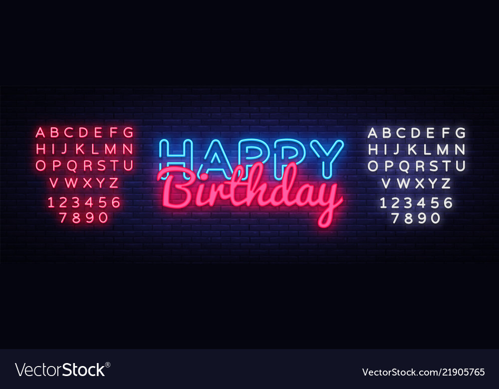 Happy birthday neon text Royalty Free Vector Image