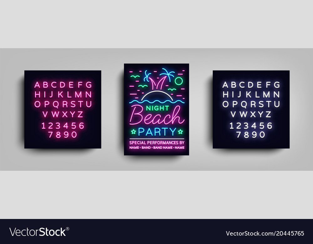 Night Beach Party Poster Summer Neon Style Vector Image