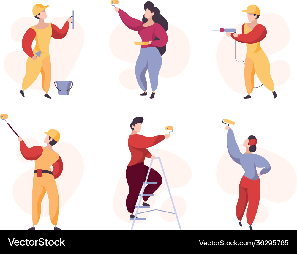 Painters crowd professional workers wall painting Vector Image