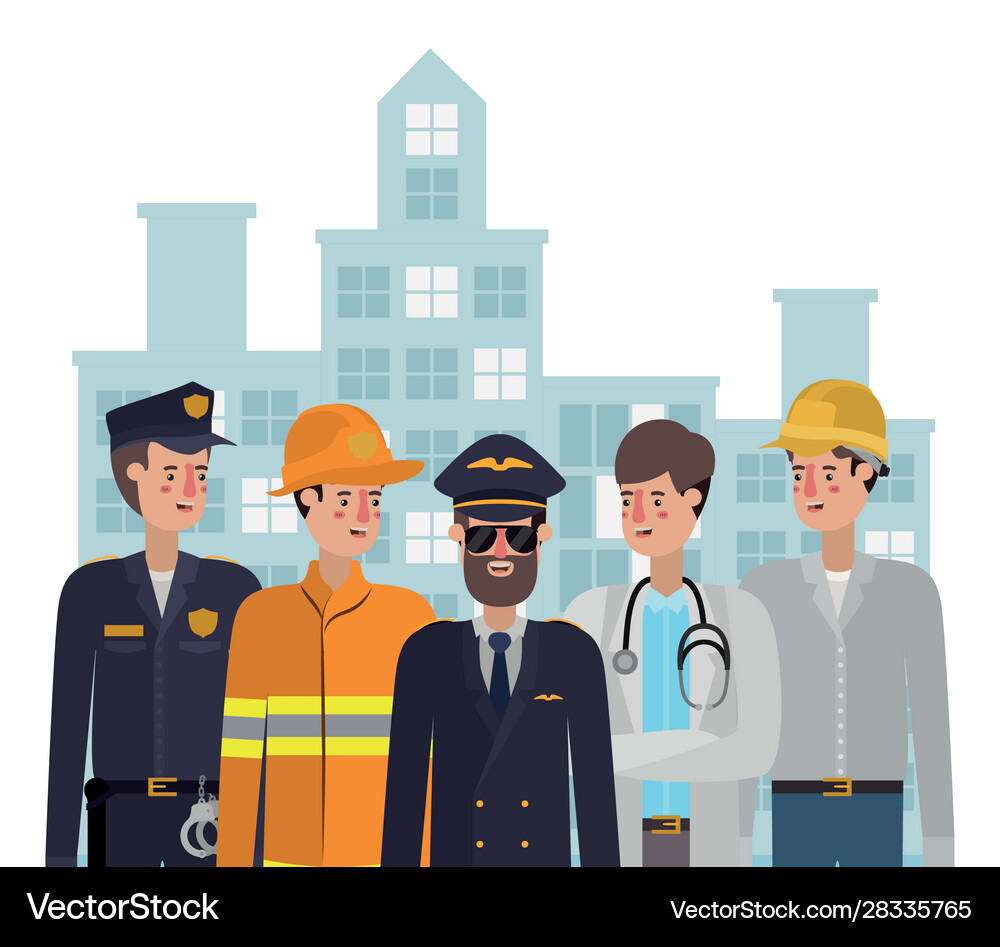 Professional avatars men at city design Royalty Free Vector