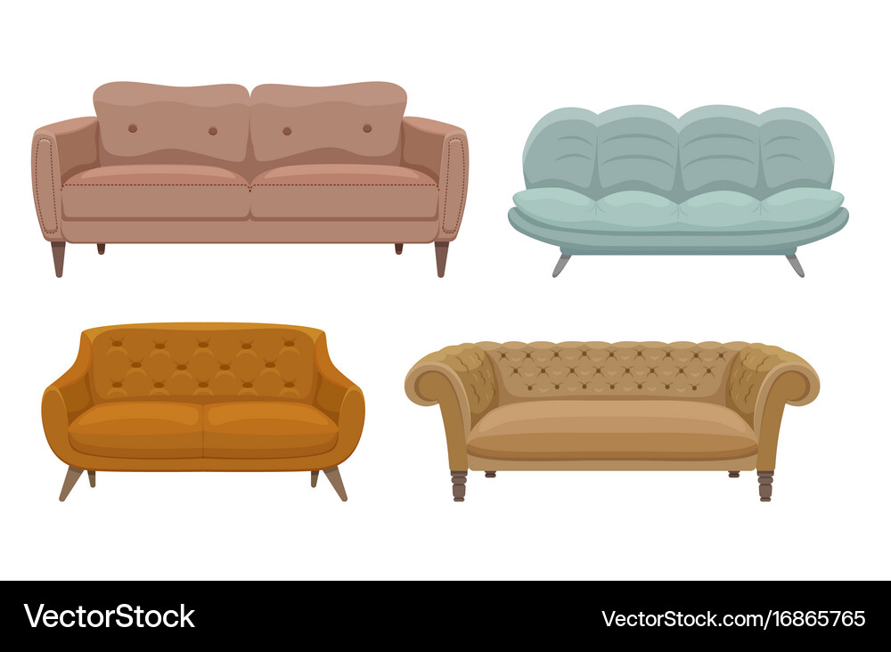 Sofa and couches colorful cartoon Royalty Free Vector Image