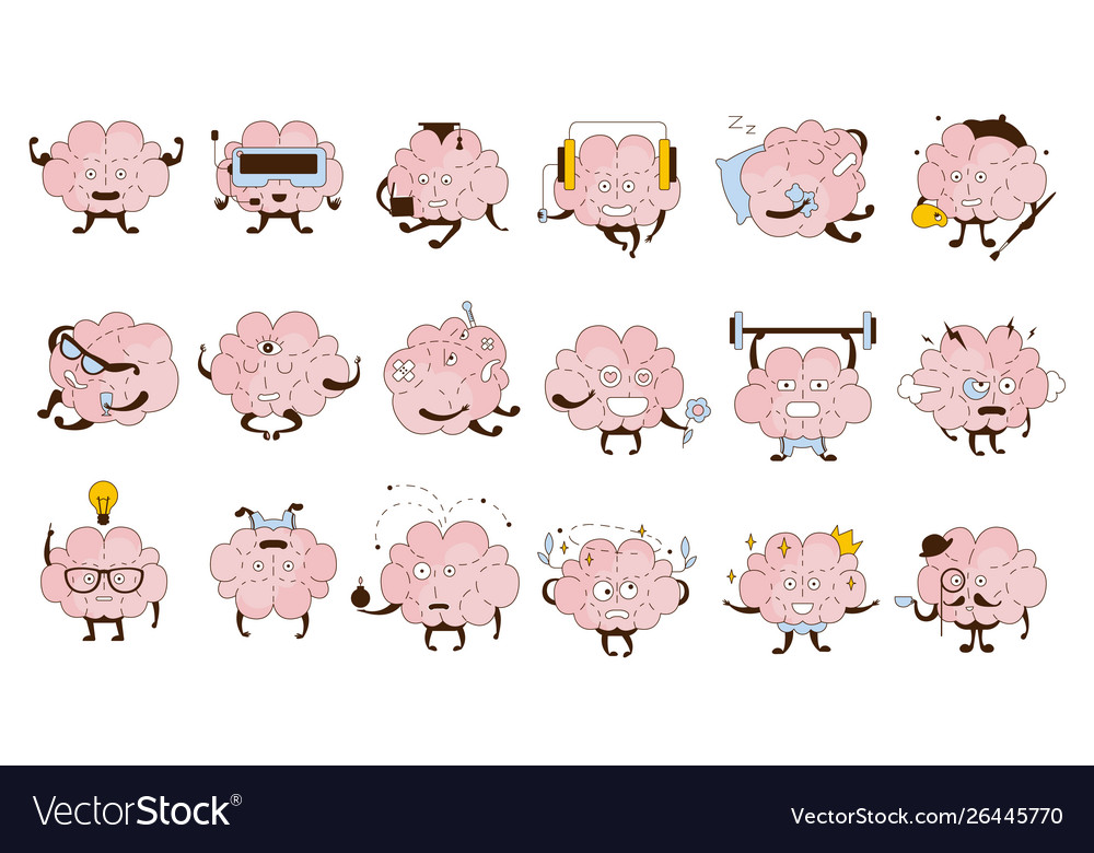 Brain different activities and emotions icon set Vector Image