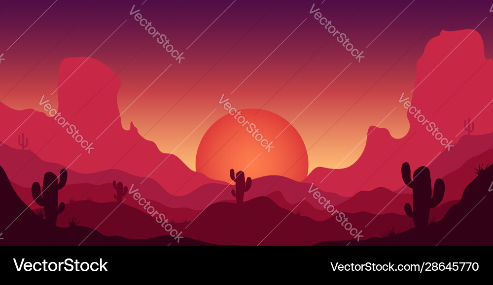 Desert landscape with cactuses and mountains Vector Image