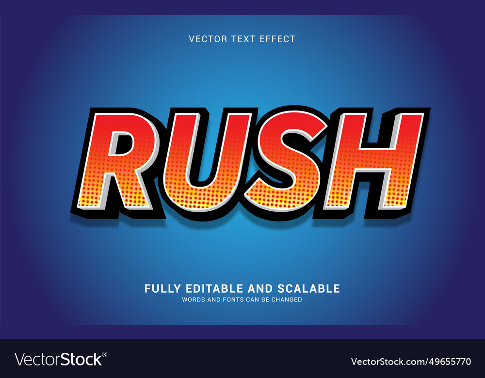 Editable text effect rush style Royalty Free Vector Image