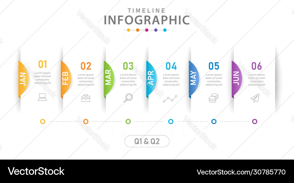 Infographic 6 steps timeline diagram with quarter Vector Image