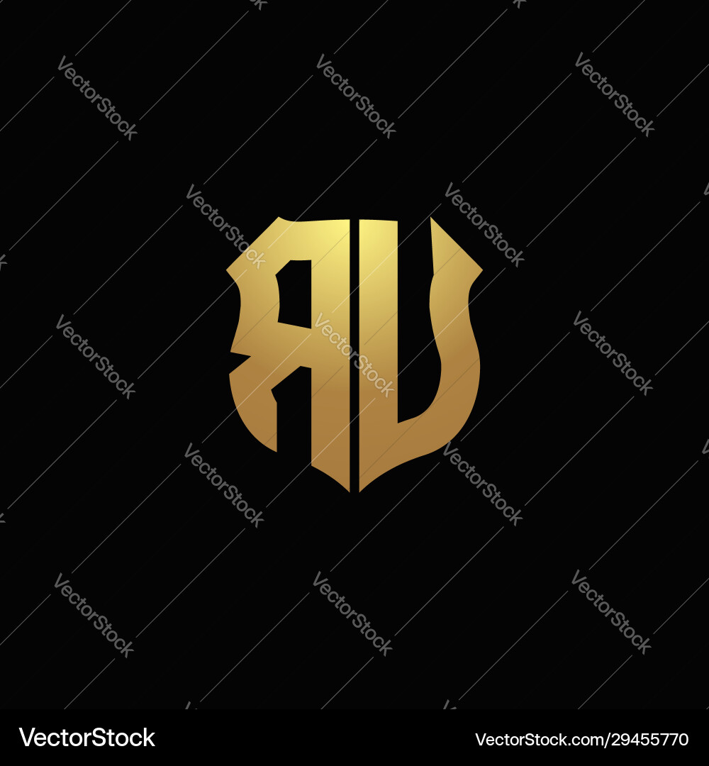 Ru logo monogram with gold colors and shield Vector Image