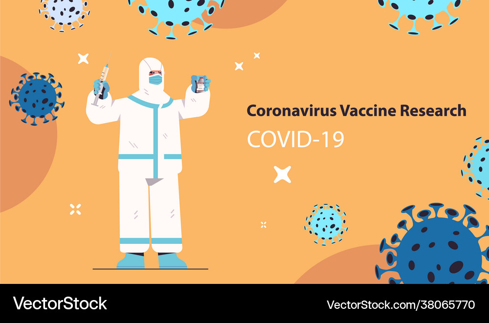 Scientist developing coronavirus vaccine in lab Vector Image
