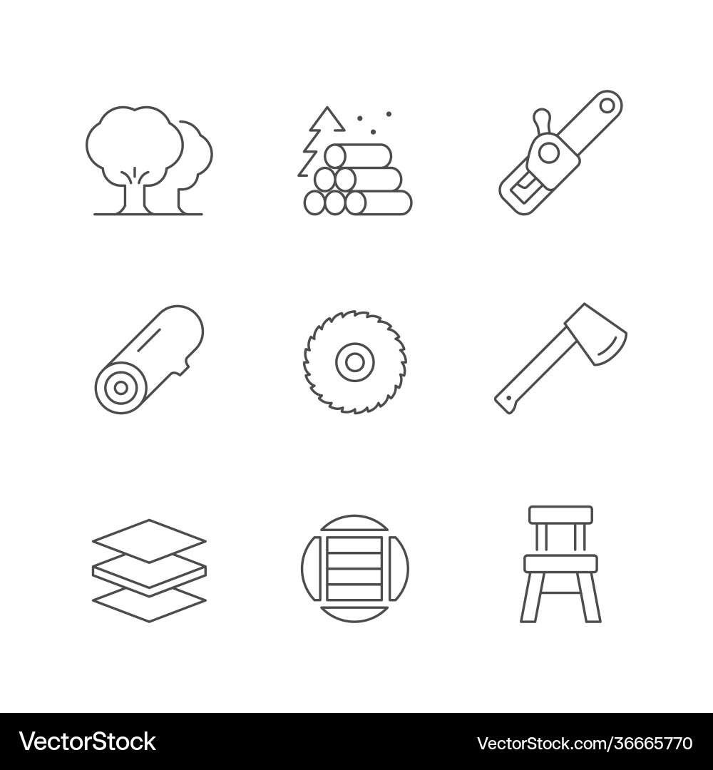 Set line icons timber industry Royalty Free Vector Image