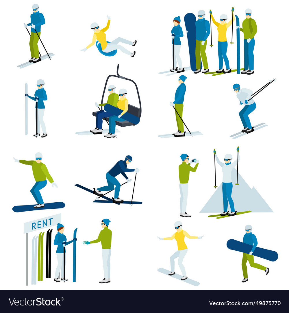 Ski resort people icons set Royalty Free Vector Image