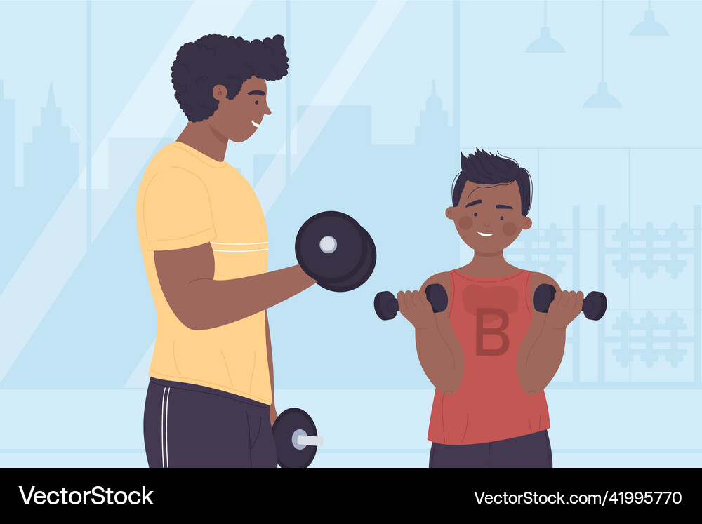 Sportive father and son workout training Vector Image