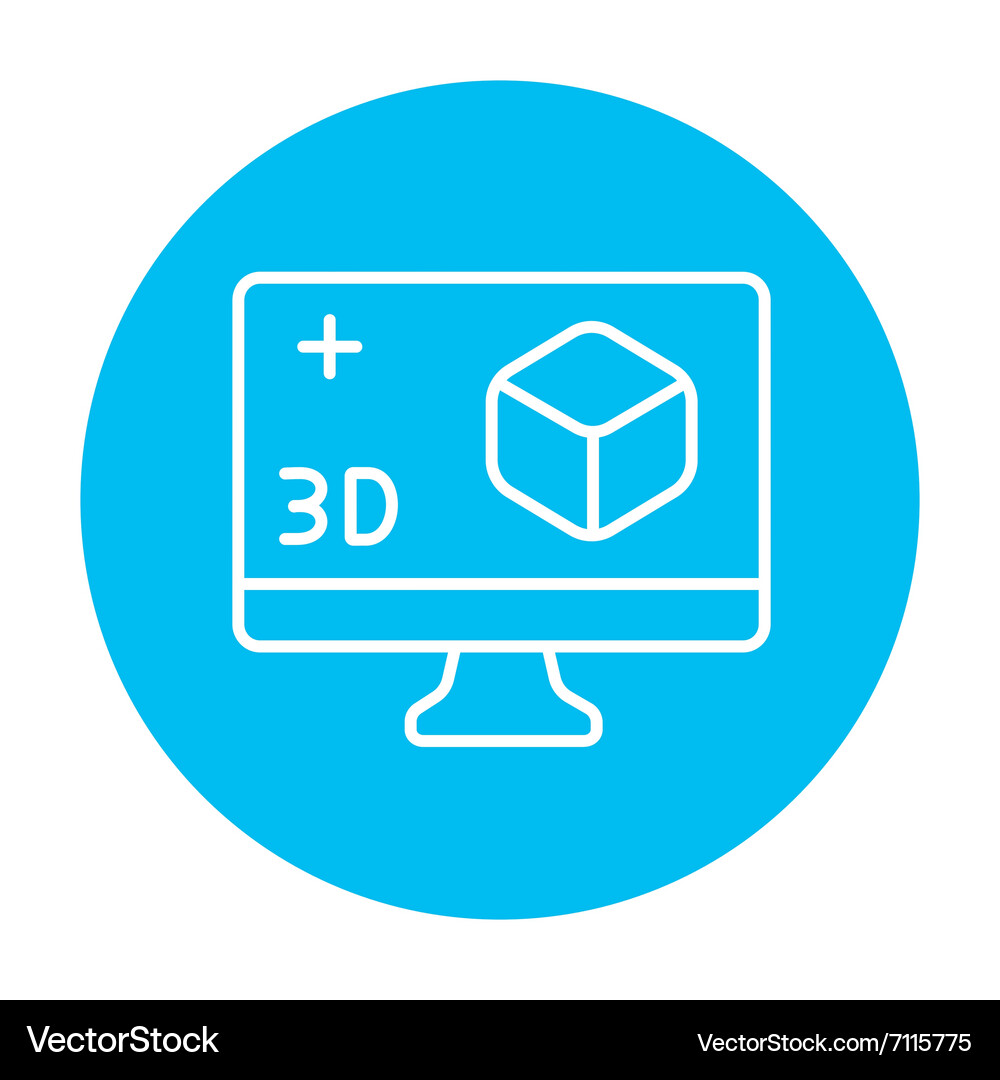 Computer monitor with 3d box line icon Royalty Free Vector