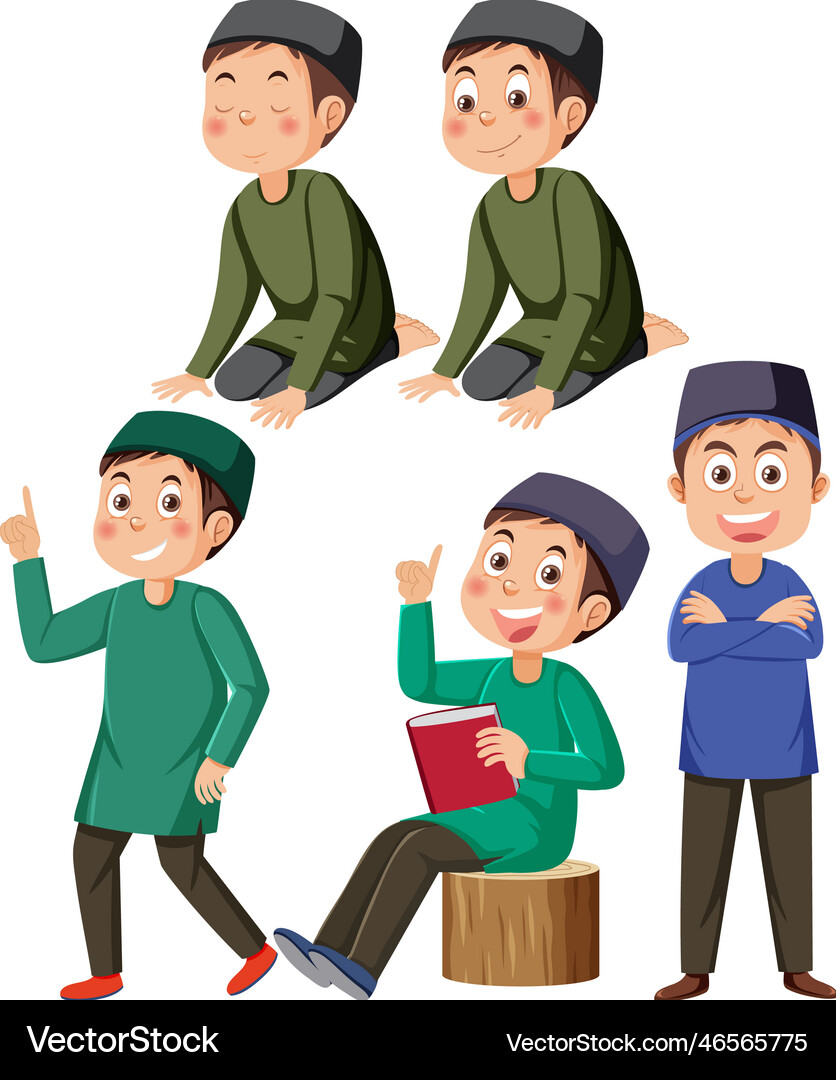 Diverse muslim cartoon characters set Royalty Free Vector