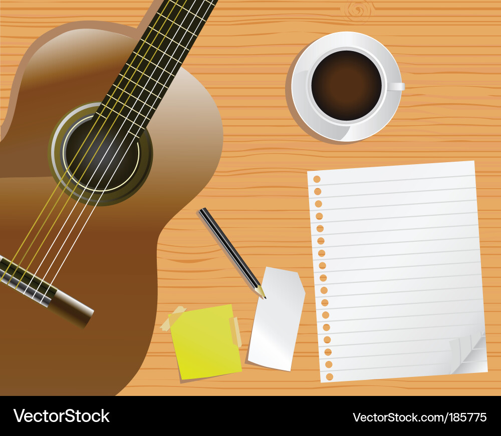 Guitar and notepaper Royalty Free Vector Image