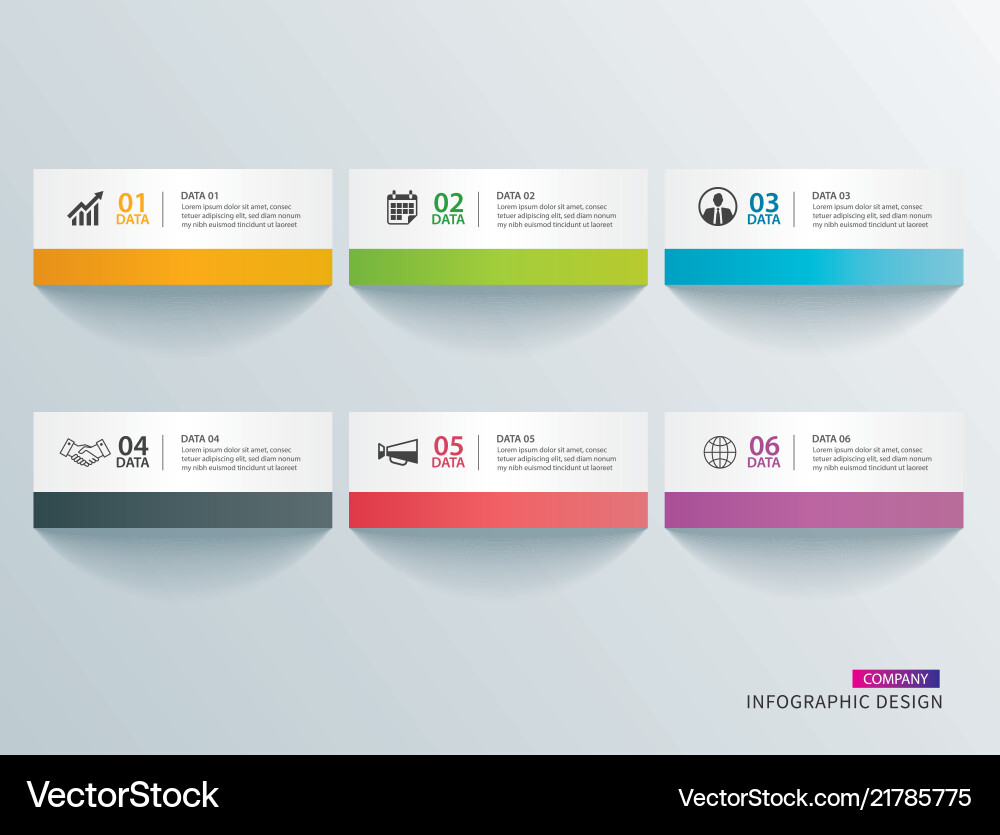 Infographics tab in horizontal paper index with 6 Vector Image