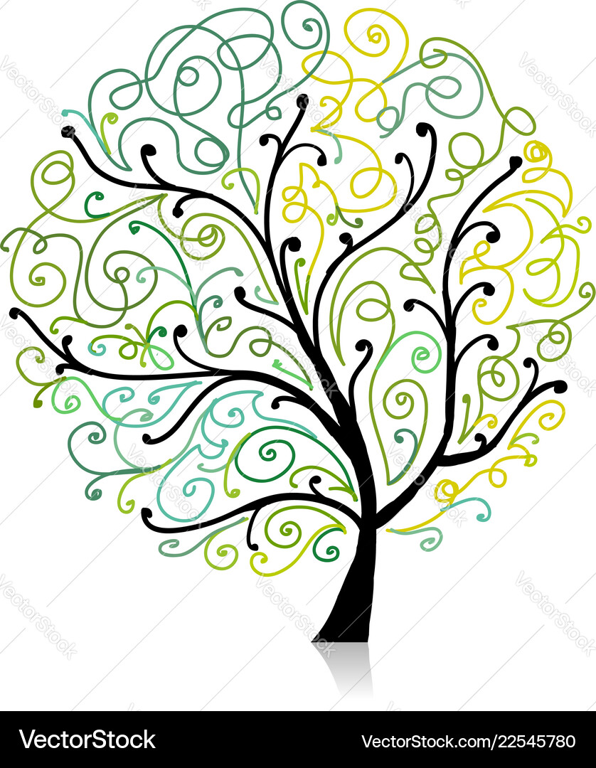 Colorful tree with leaf spiral ornament Royalty Free Vector