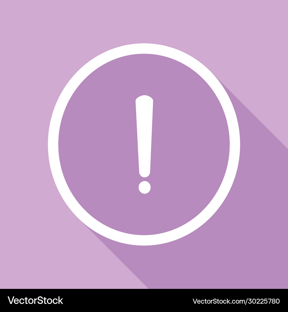 Exclamation mark sign white icon with long shadow Vector Image