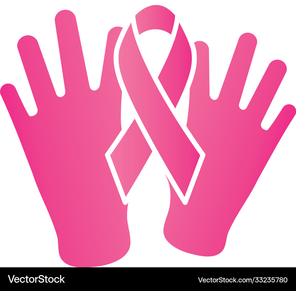 Hands with cancer ribbon icon gradient style Vector Image