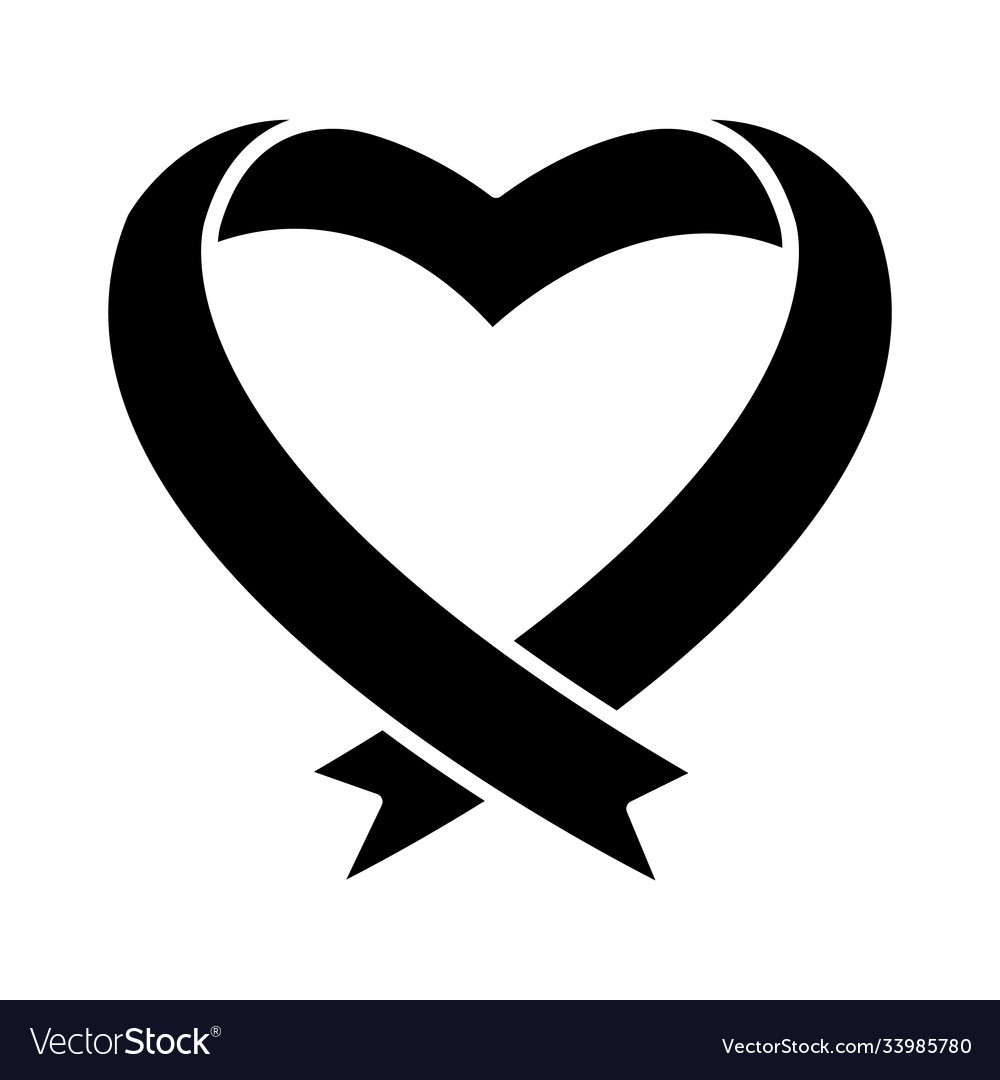 Heart ribbon icon silhouette style Royalty Free Vector Image