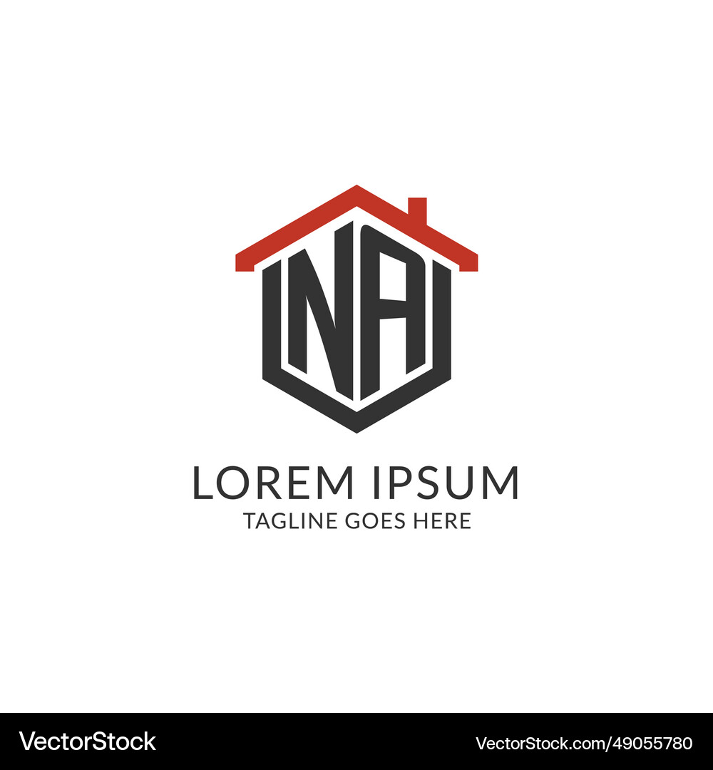 Initial logo na monogram with home roof hexagon Vector Image