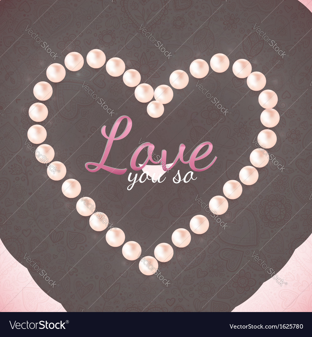 Light Pink Ornate Background With Pearly Heart Vector Image
