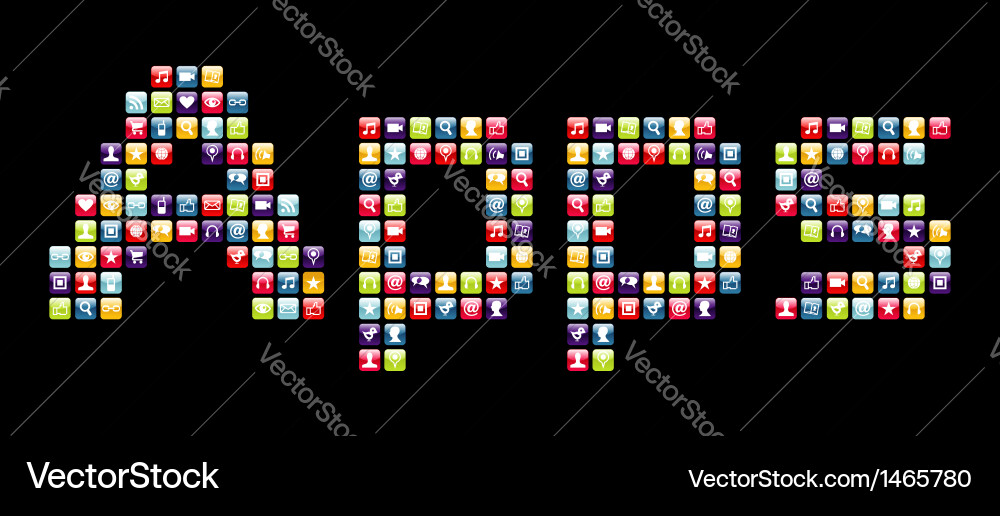 Mobile phone icons set in apps word Royalty Free Vector