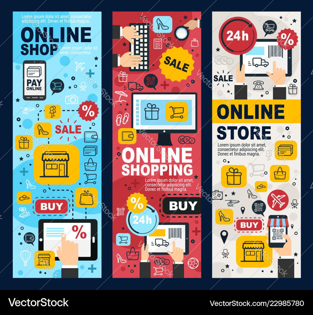 Online shopping and payment linear banners Vector Image