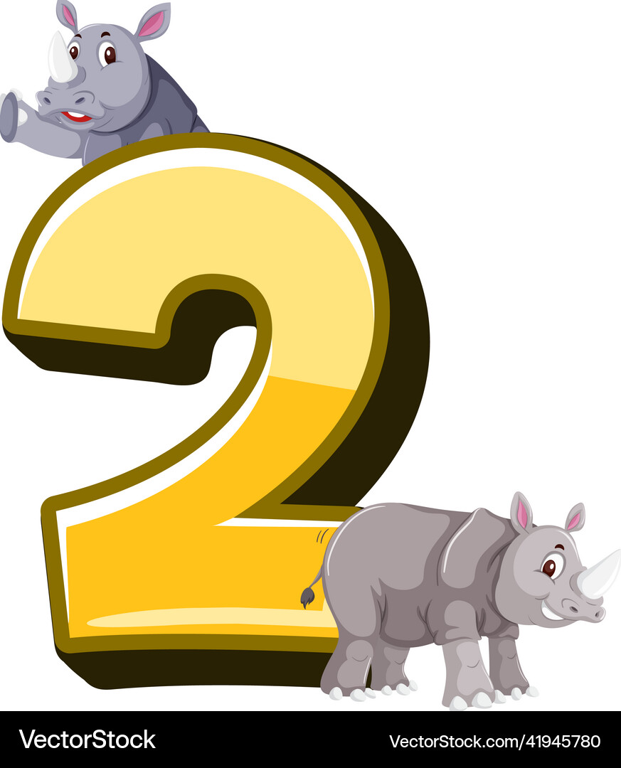 Two rhinoceros attached to number Royalty Free Vector Image