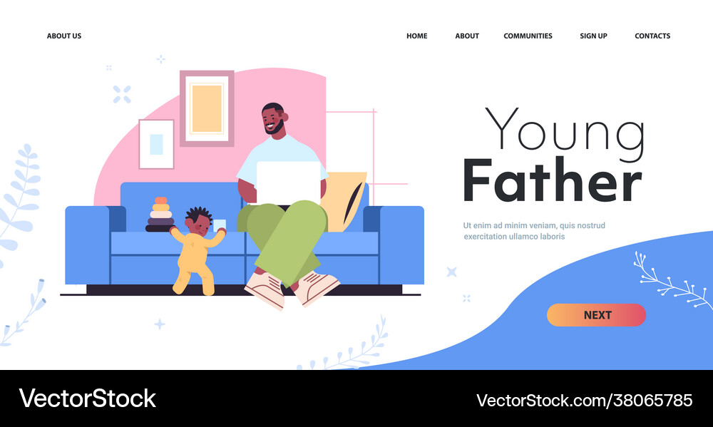 Father playing with little son and using laptop Vector Image