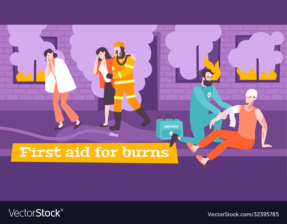 Fire first aid composition Royalty Free Vector Image