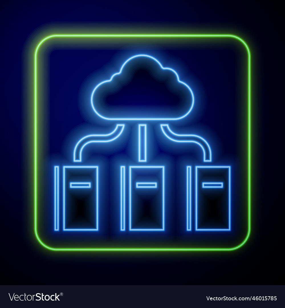 Glowing neon cloud or online library icon isolated