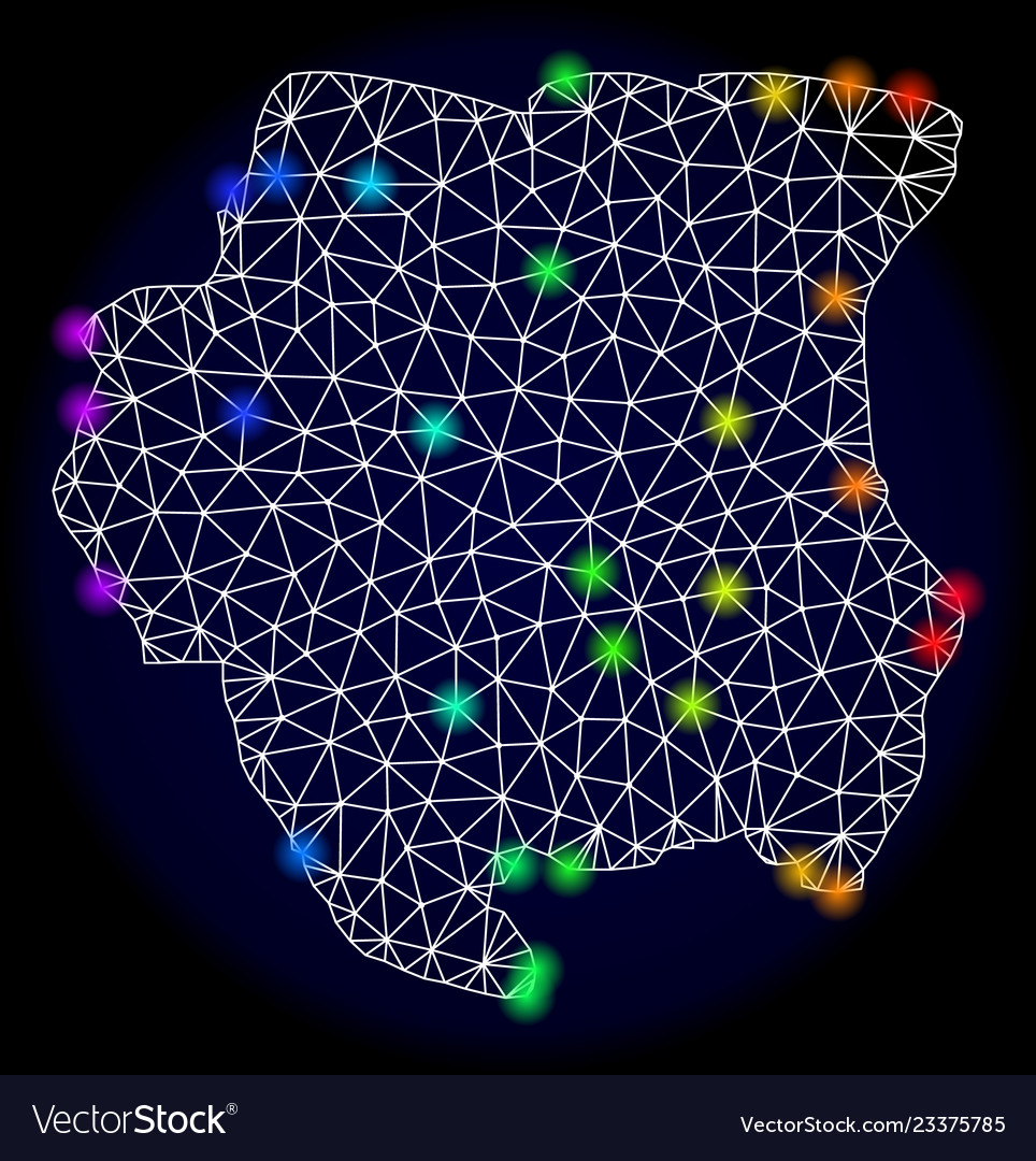 Polygonal network mesh map of suriname with bright