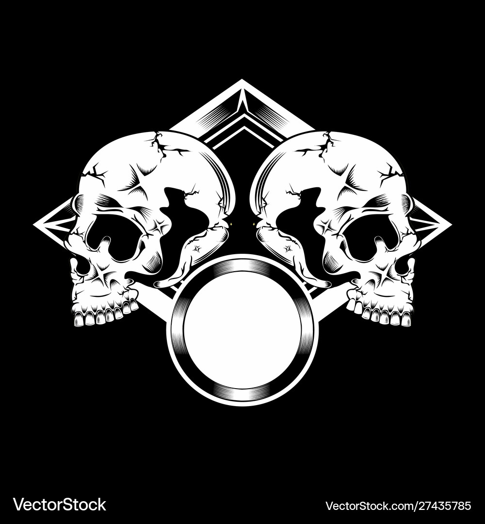 Two skull detail artwork hand drawing Royalty Free Vector