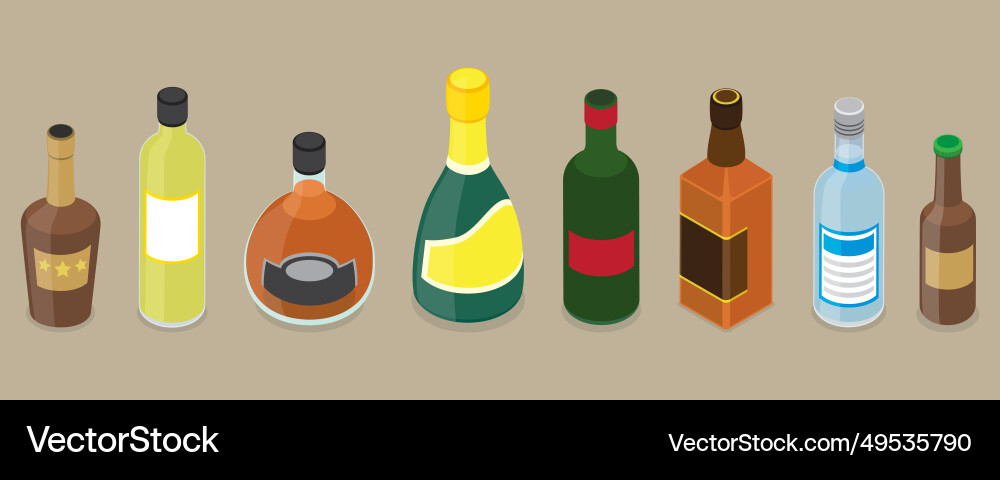 3d isometric flat set of bottles Royalty Free Vector Image