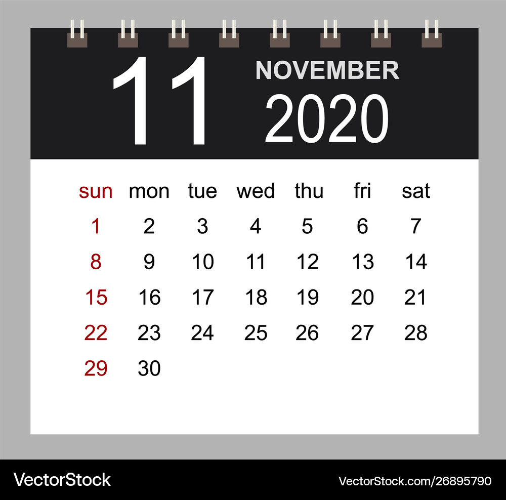 Business calendar 2020 november notebook Vector Image
