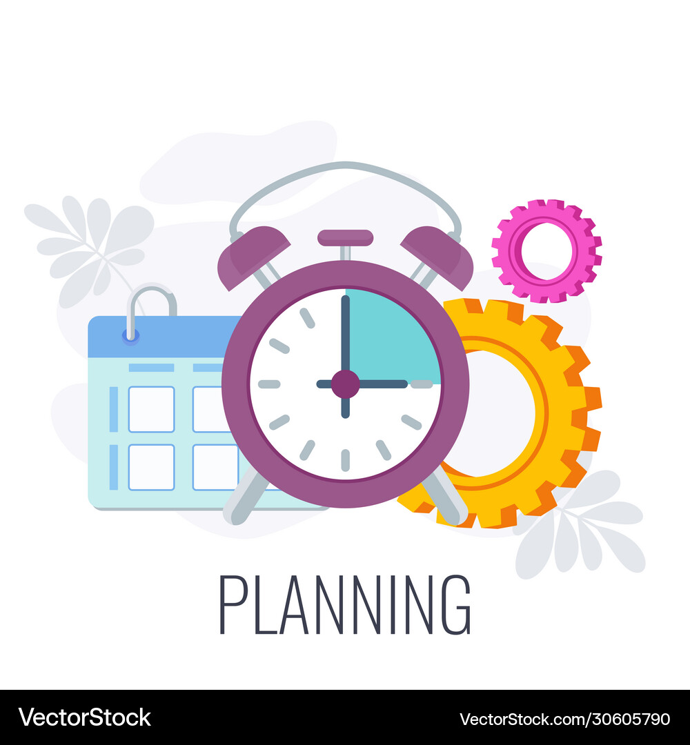 Clock calendar and gear marketing flat Royalty Free Vector