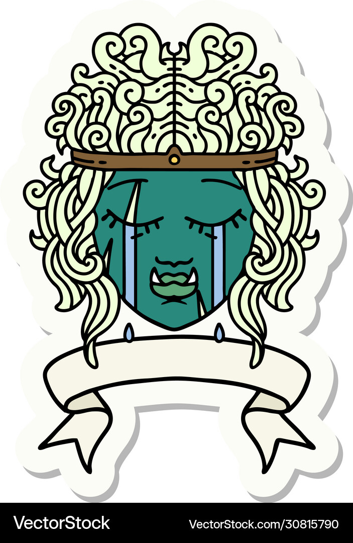 Crying orc barbarian character face with banner Vector Image