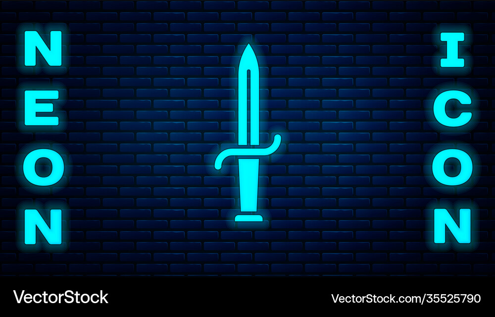 Glowing neon dagger icon isolated on brick wall Vector Image