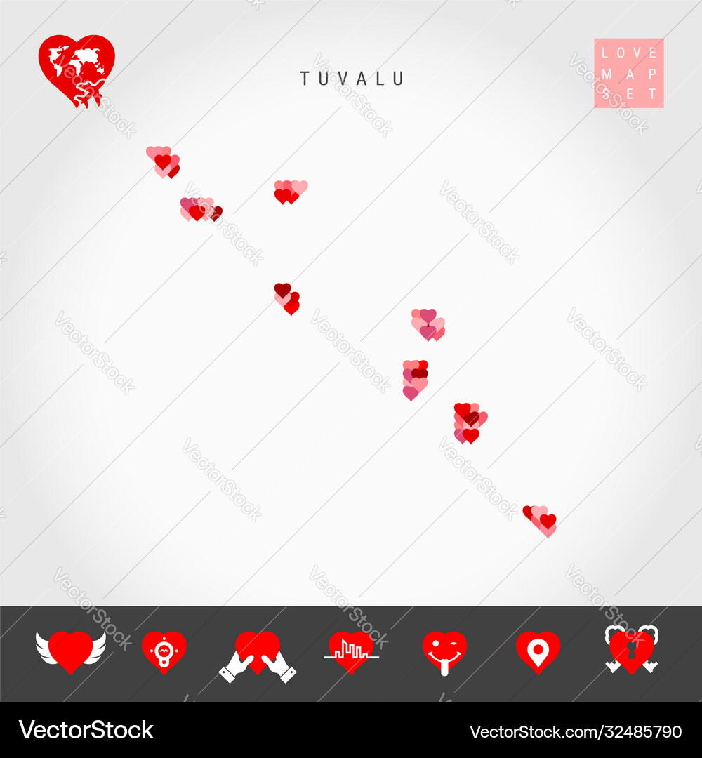 I love tuvalu red hearts pattern map tuvalu Vector Image