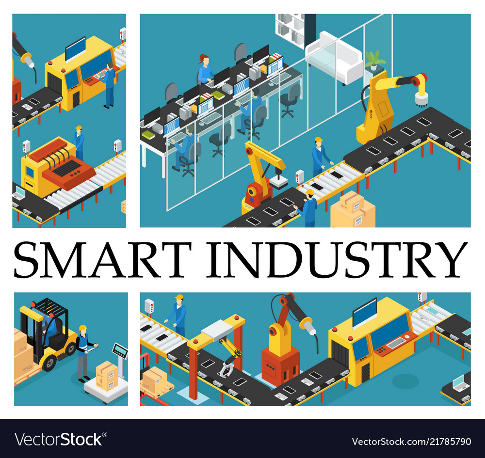 Isometric automated factory composition Royalty Free Vector Isometric automated factory composition Royalty Free Vector