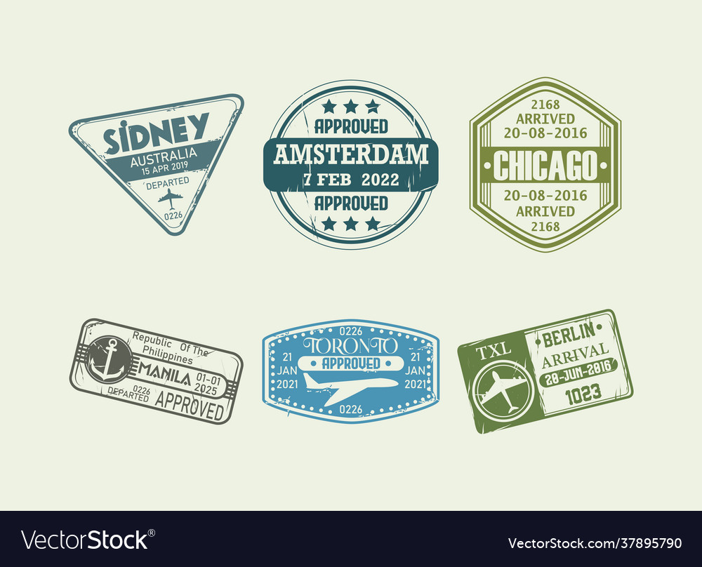 Set passport stamps Royalty Free Vector Image - VectorStock