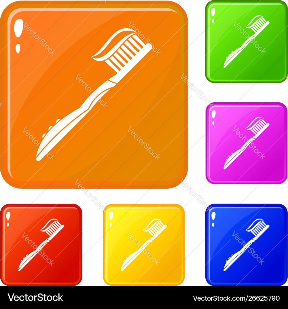 Toothbrush with toothpaste icons set color Vector Image